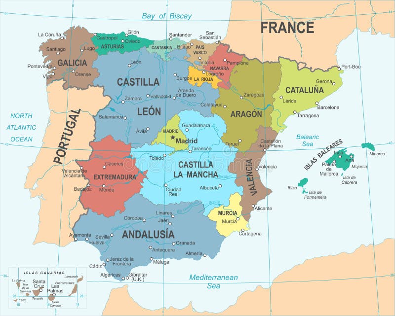 Mapa Da Espanha - Ilustração Do Vetor Ilustração Stock - Ilustração de ...