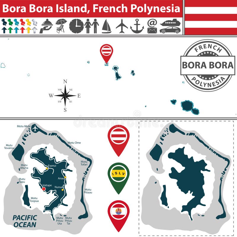 Mapa Da Ilha De Bora Bora, Polinésia Francesa Ilustração do Vetor ...