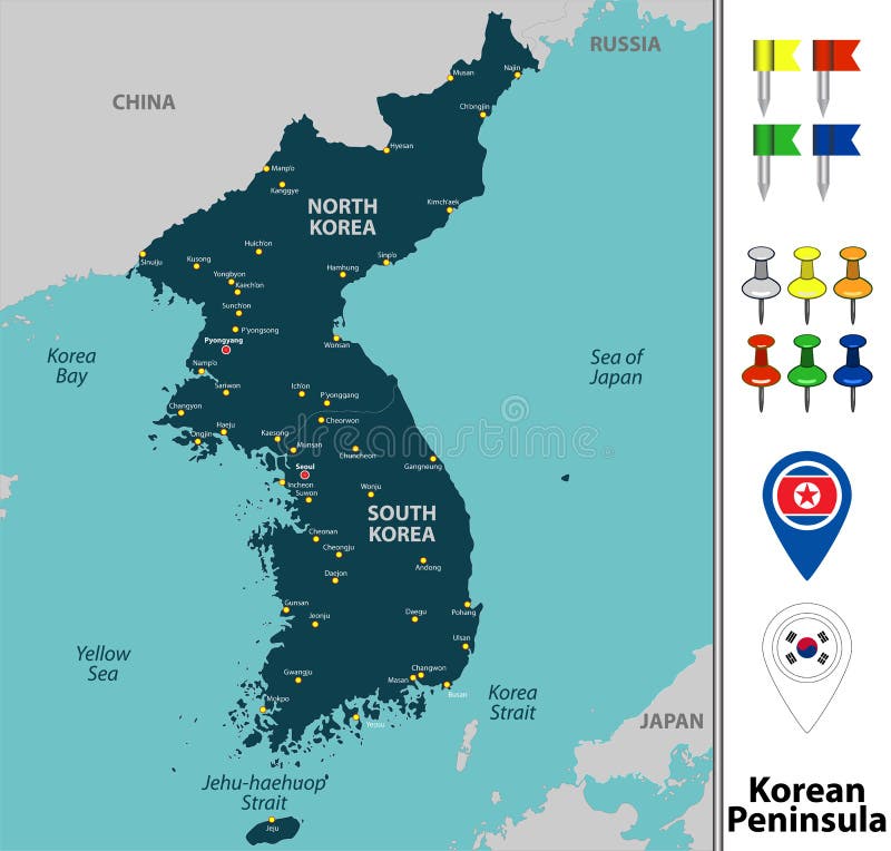 Mapa Político Dos Países Da Península Da Coreia Ilustração do Vetor ...