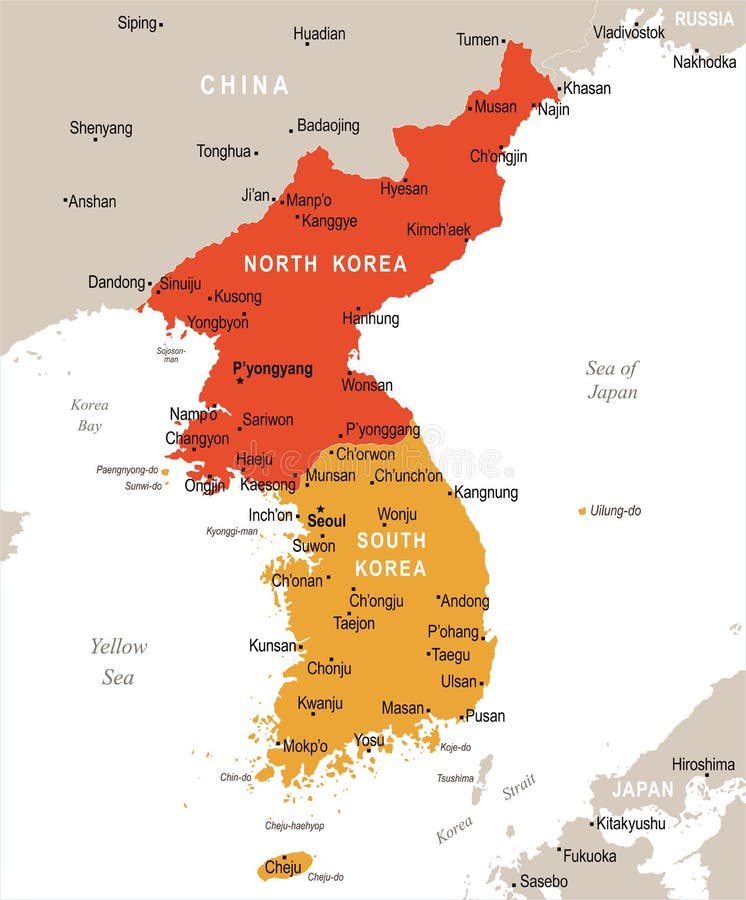 Mapa Da Península Da Coreia - Ilustração Do Vetor Ilustração Stock ...