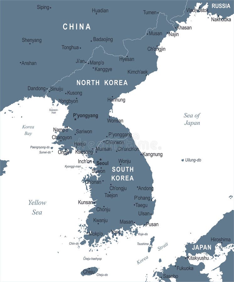 Mapa Da Península Da Coreia - Ilustração Do Vetor Ilustração Stock ...