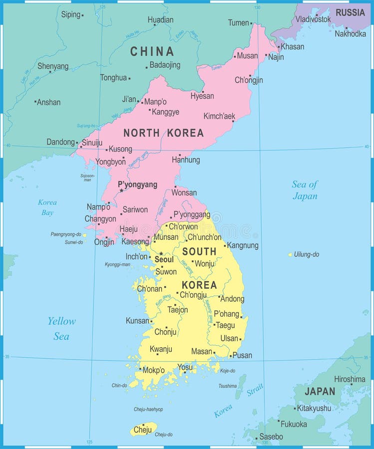Mapa Político Da Península Da Coreia Ilustração do Vetor - Ilustração ...