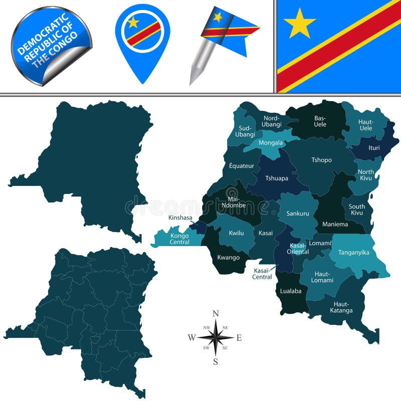 Mapa Da República Democrática Do Congo Democrática Ilustração do Vetor ...