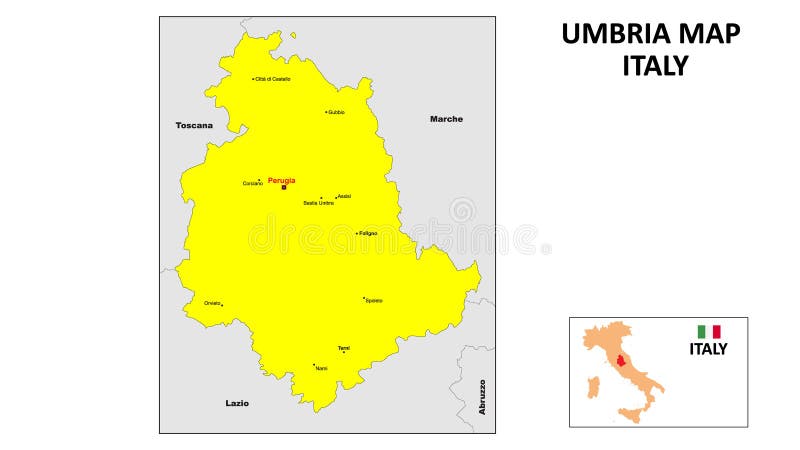 Mapa Da Umbria. Mapa Do Estado E Do Distrito Da úmbria. Mapa Político ...