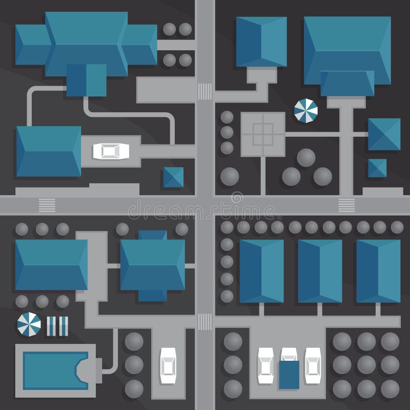 Mapa Da Vista Superior Da Cidade Com Ruas E Casas Vista Do Abov ...