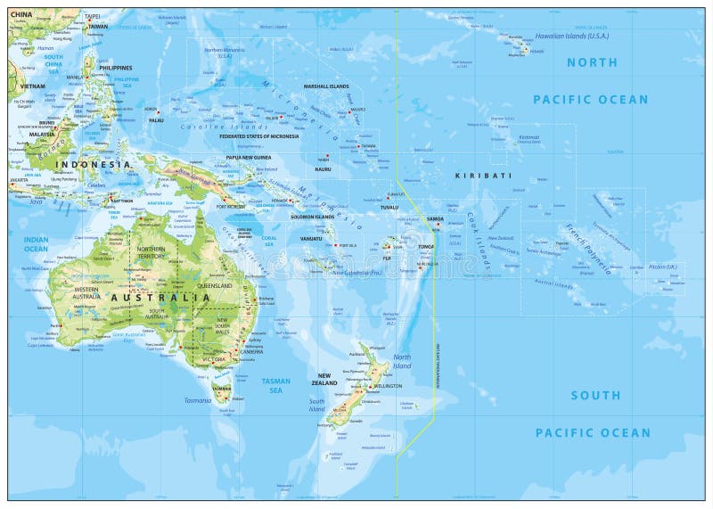 Mapa de relieve de Oceanía ilustración del vector. Ilustración de ...