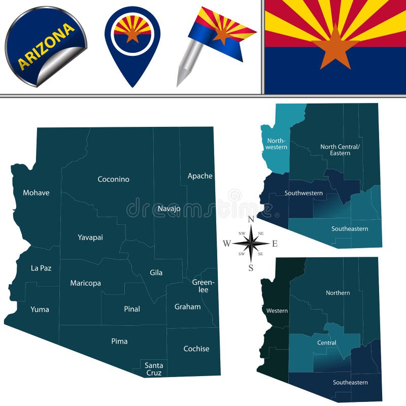 Mapa De Arizona Con Regiones Ilustración del Vector - Ilustración de ...