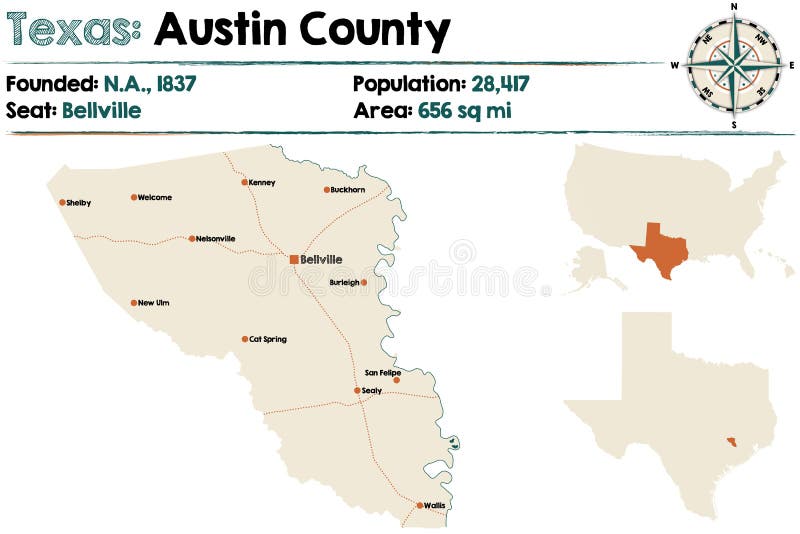 Mapa De Austin County Em Texas Ilustração do Vetor - Ilustração de ...