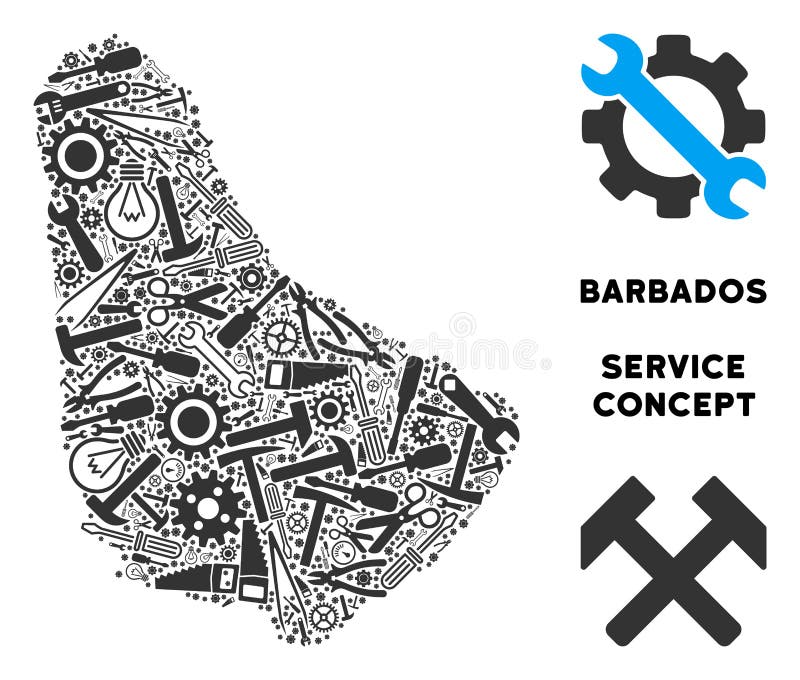 Mapa De Barbados Del Collage De Las Herramientas Del Servicio ...