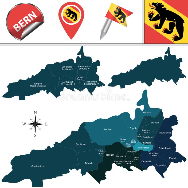 Mapa De Berna Con Subdivisions Nombrada Ilustración del Vector ...