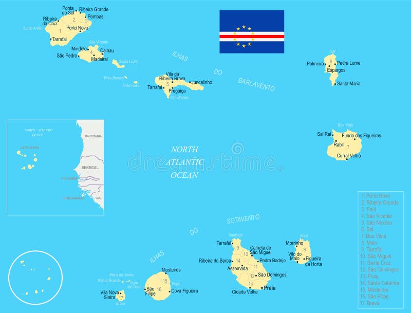 Mapa De Cabo Verde - Ejemplo Detallado Del Vector Stock de ilustración ...