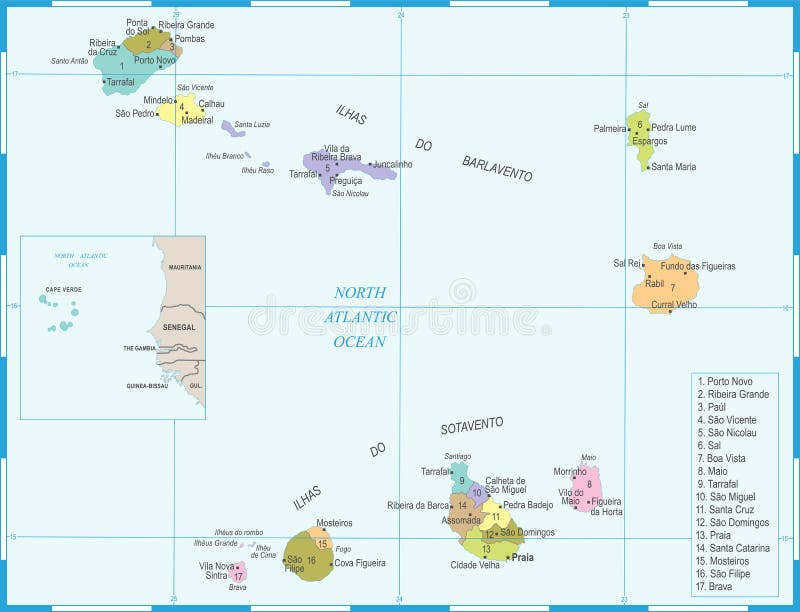 Mapa De Cabo Verde - Ilustração Detalhada Do Vetor Ilustração Stock ...