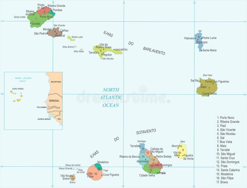 Mapa De Cabo Verde - Ilustração Detalhada Do Vetor Ilustração Stock ...