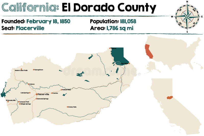 Mapa De Califórnia - De El Dorado County Ilustração do Vetor ...
