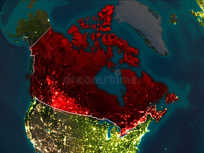 Mapa de Canadá en la noche stock de ilustración. Ilustración de norte ...