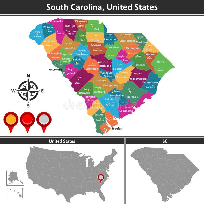 Mapa de Carolina del Sur ilustración del vector. Ilustración de ...