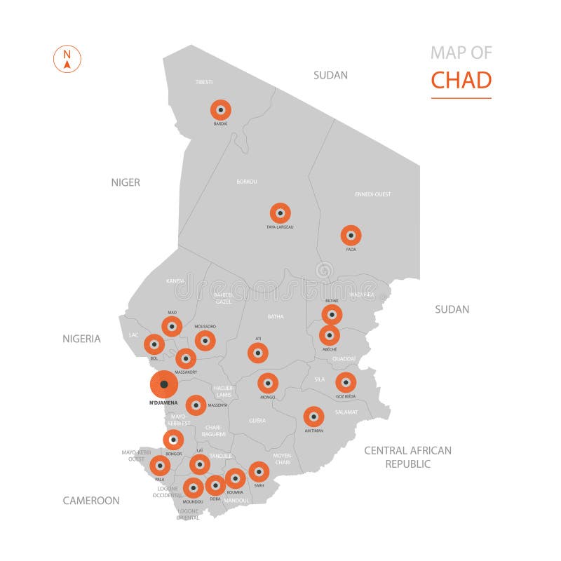 Mapa De Chade Com Divisões Administrativas Ilustração do Vetor ...
