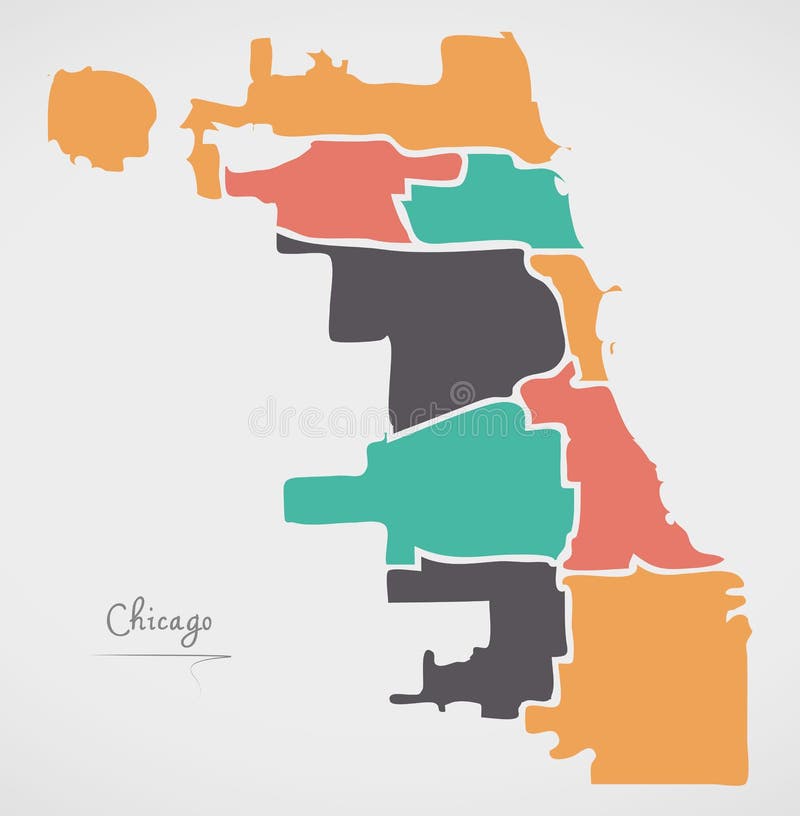 Mapa De Chicago Con Las Ciudades Y Las Formas Redondas Modernas ...
