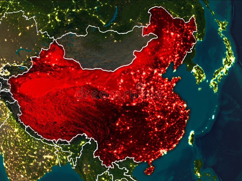 Mapa de China en la noche stock de ilustración. Ilustración de frontera ...