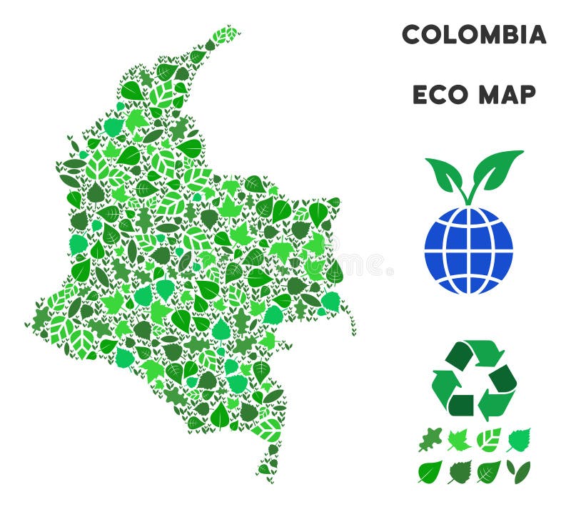 Mapa De Colombia Del Collage Del Verde De La Ecología Del Vector ...