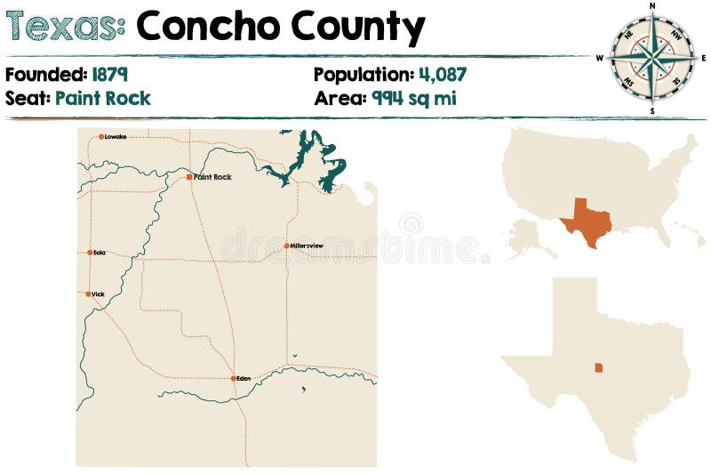 Mapa De Concho County Em Texas Ilustração do Vetor - Ilustração de ...