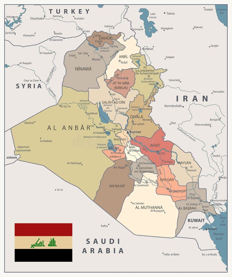 Mapa De Cor Do Vintage Do Mapa De Iraque Ilustração do Vetor ...