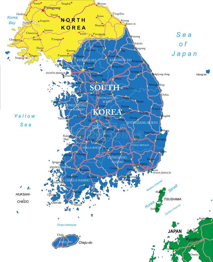 Mapa De Coreia Do Sul Em Um Mapa Do Mundo Com O Ponteiro Da Bandeira E ...