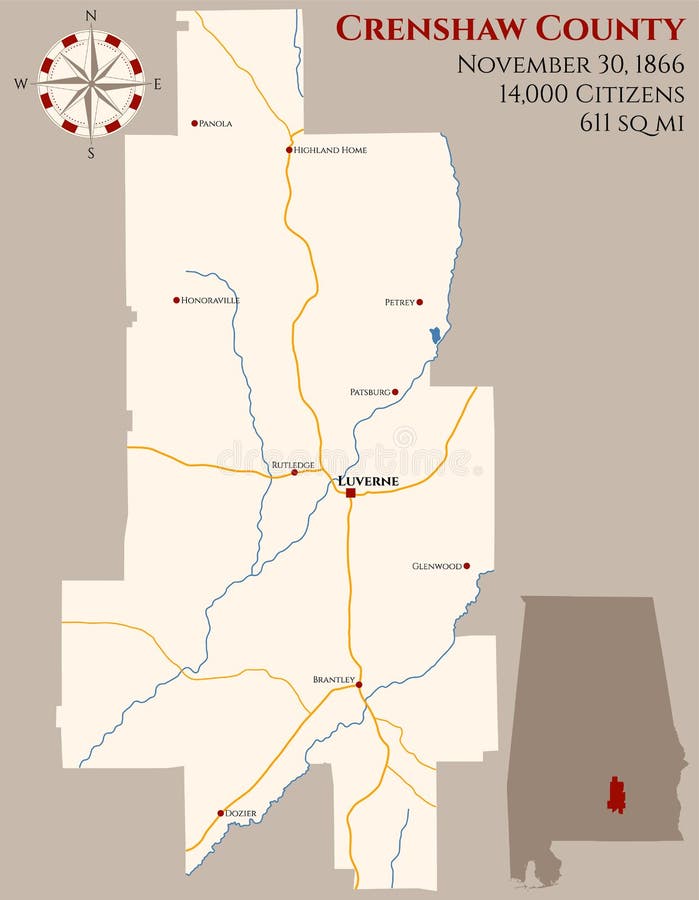 Grande Mapa De Crenshaw County Em Alabama Ilustração do Vetor ...
