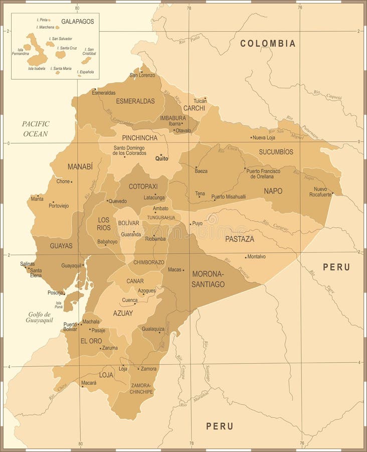 Mapa De Ecuador - Ejemplo Detallado Del Vector Del Vintage Stock de ...