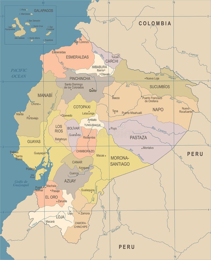 Mapa De Ecuador - Ejemplo Detallado Del Vector Del Vintage Stock de ...