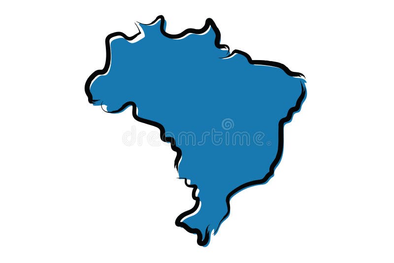 Mapa De Esboço Azul Estilizado De Brasil Ilustração do Vetor ...