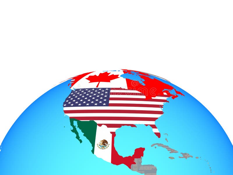 Mapa De Estados-membros Do NAFTA Com As Bandeiras No Globo Ilustração ...