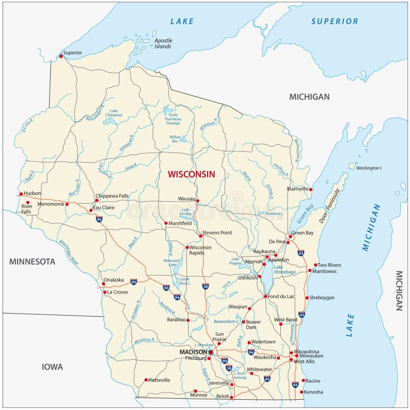 Mapa De Estradas De Wisconsin Ilustração Stock - Ilustração de turismo ...