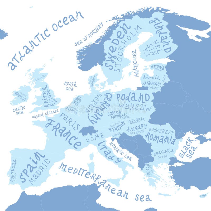 Mapa De Europa Con Letras Hechas a Mano Ilustración del Vector ...