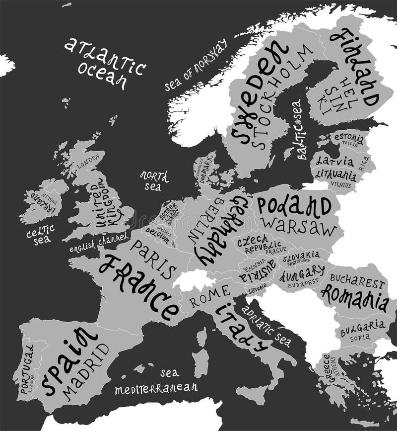 Mapa De Europa Con Letras Hechas a Mano Ilustración del Vector ...