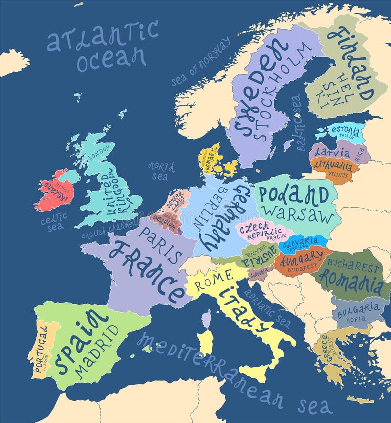 Mapa De Europa Con Letras Hechas a Mano Ilustración del Vector ...