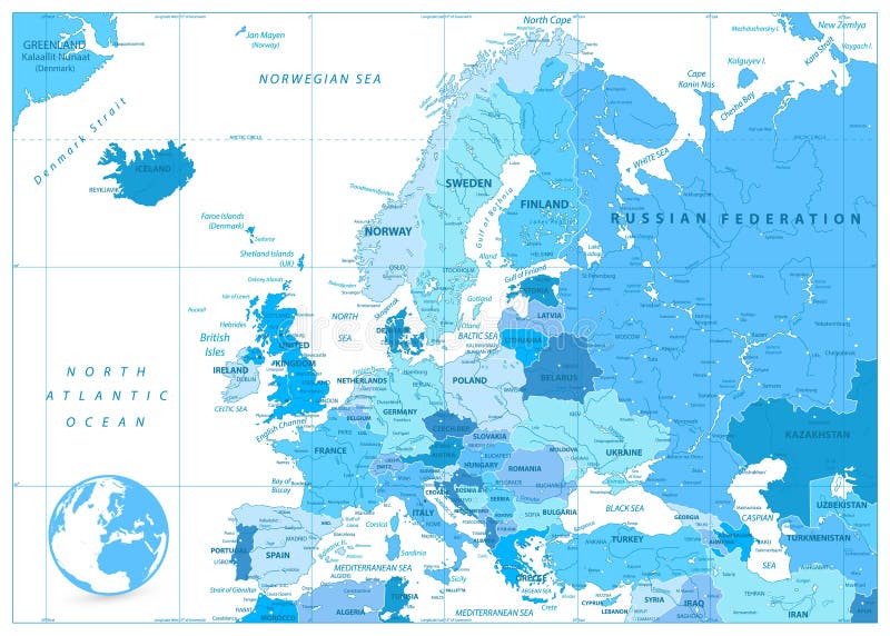 Mapa De Europa Nas Cores De Marcadores Do Azul E Do Mapa Ilustração do ...