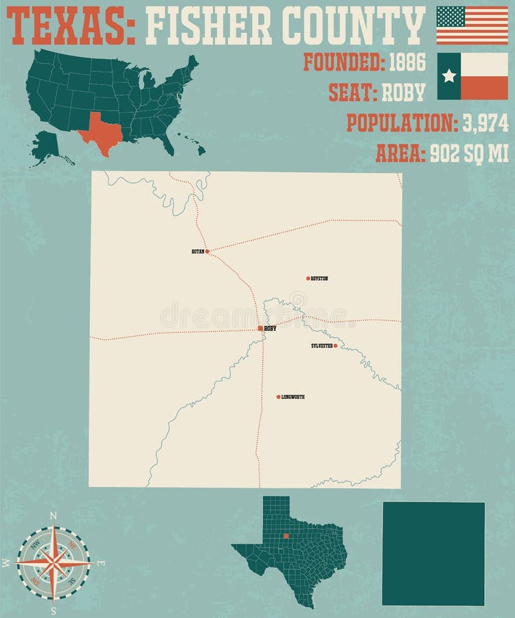 Mapa De Fisher County Em Texas Ilustração do Vetor - Ilustração de rios ...