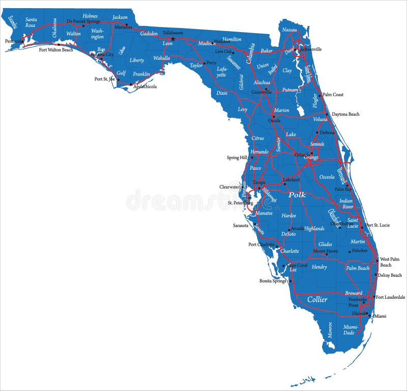 Mapa De Um Estado a Outro Do Estado De Florida Ilustração do Vetor ...