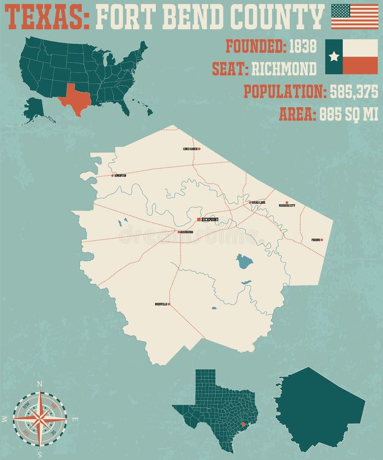 Mapa De Fort Bend County Em Texas Ilustração do Vetor - Ilustração de ...