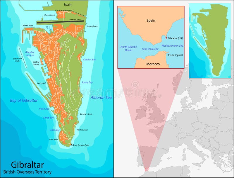 Mapa de Gibraltar ilustração do vetor. Ilustração de detalhado - 52514879