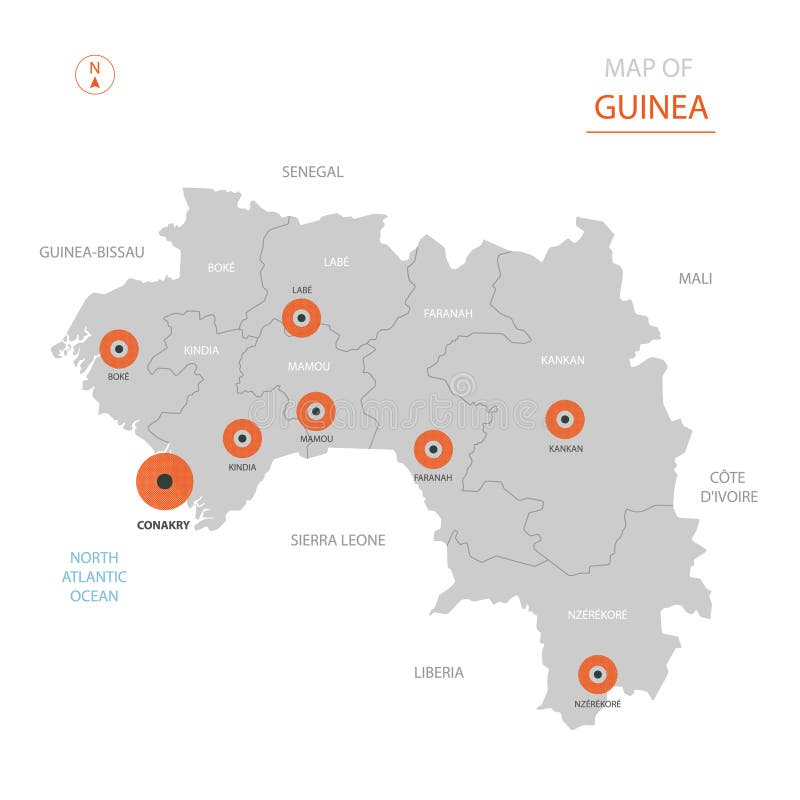 Mapa De Guinea Con Divisiones Administrativas Ilustración del Vector ...