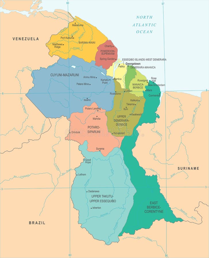 Mapa De Guyana - Ejemplo Detallado Del Vector Stock de ilustración ...