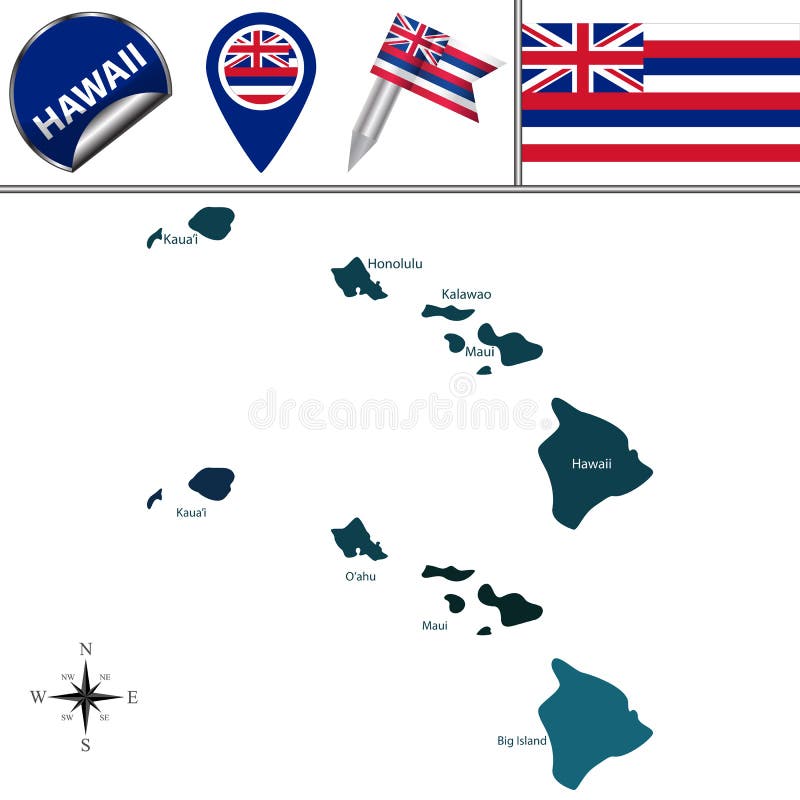 Mapa de Havaí com regiões ilustração do vetor. Ilustração de grande ...