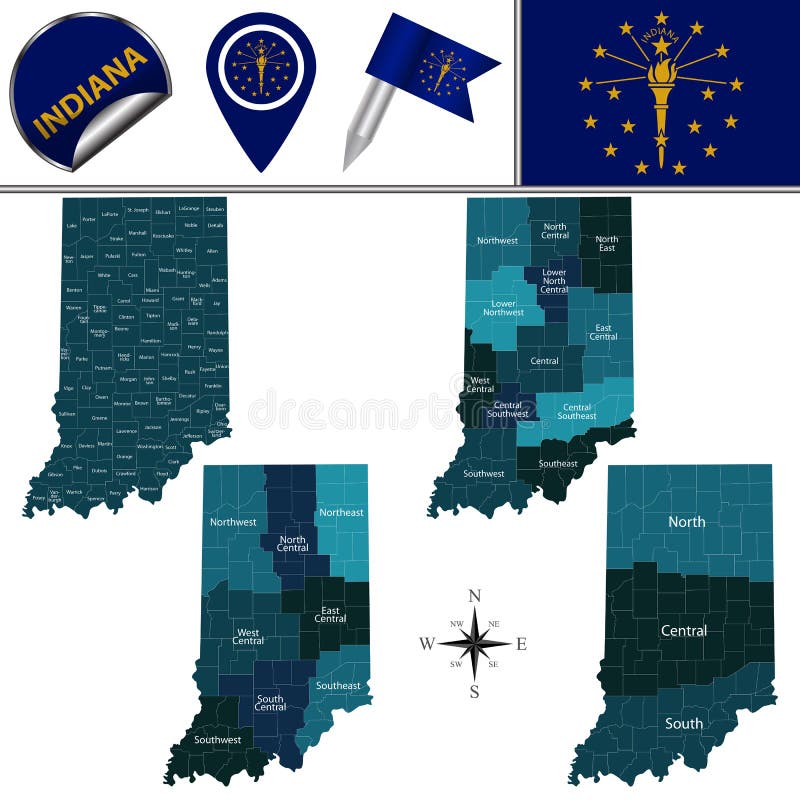 Mapa De Indiana Con Regiones Ilustración del Vector - Ilustración de ...
