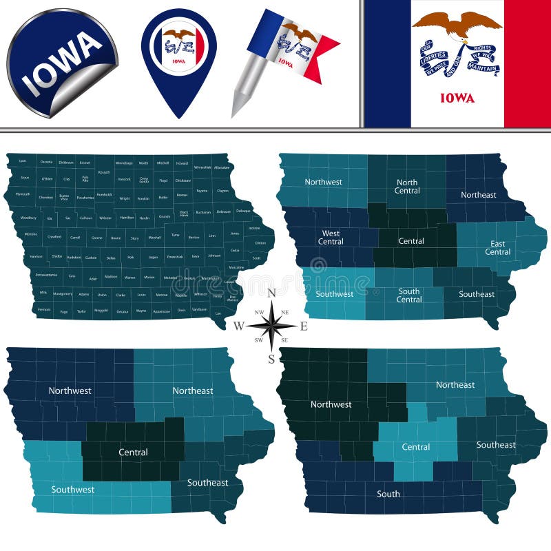 Mapa de Iowa con regiones ilustración del vector. Ilustración de ...