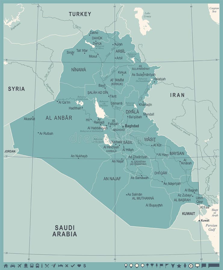 Mapa De Iraq - Ejemplo Detallado Del Vector Del Vintage Stock de ...