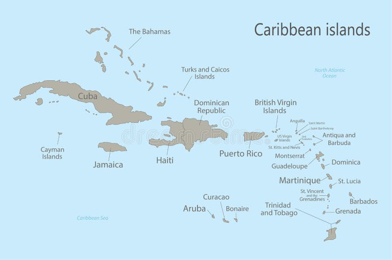 Mapa De Islas Caribeñas Con Nombres Ilustración del Vector ...