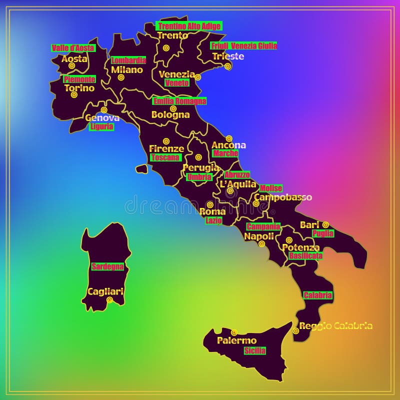 Mapa De Italia Con Regiones Italianas Stock de ilustración ...