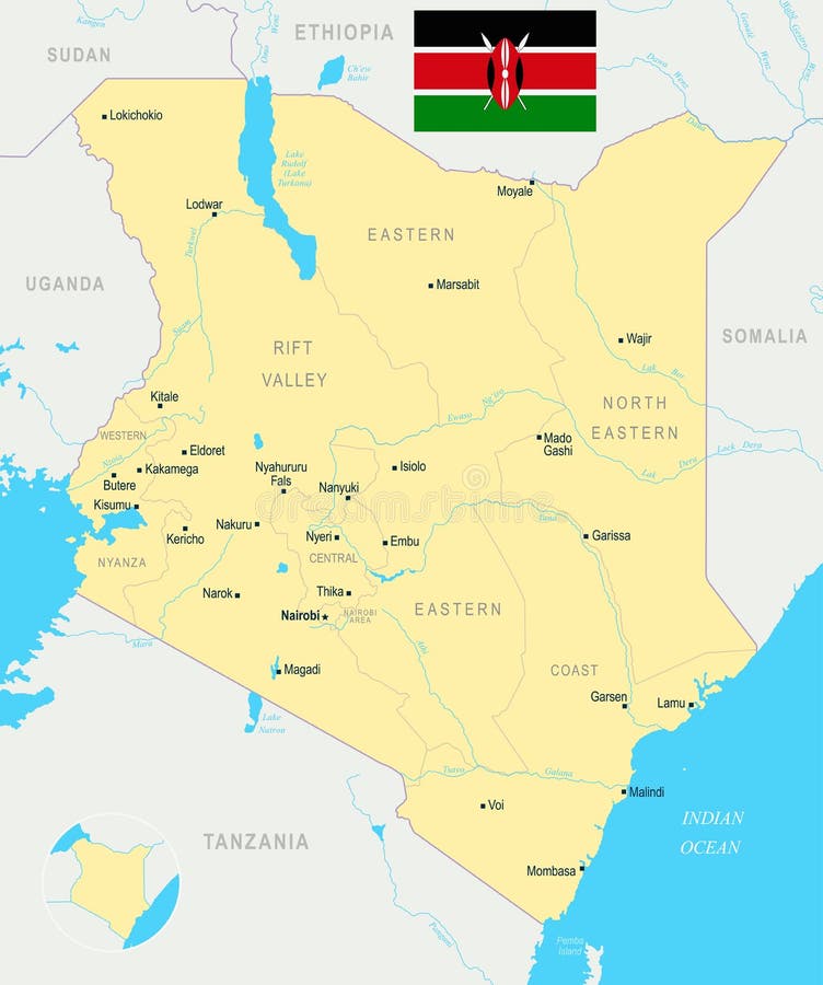Mapa De Kenya - Ilustração Detalhada Do Vetor Ilustração Stock ...